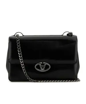 Valentino Garavani Vlogo Signature Foldover Top Shoulder Bag - Black