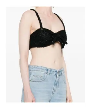 Alessandra Rich Sequined Bow Detail Cropped Top