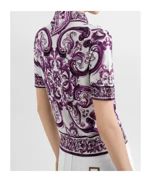 Dolce & Gabbana Majolica Print Silk Polo Shirt