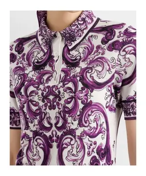 Dolce & Gabbana Majolica Print Silk Polo Shirt