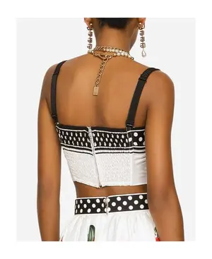 Dolce & Gabbana Silk-blend Cropped Top With Floral And Polka Dot Print