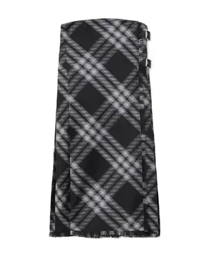 Burberry Checked Fringed-edge Midi Skirt - Black