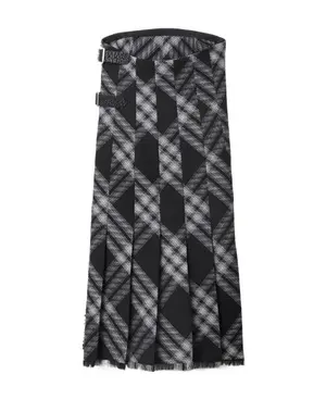 Burberry Checked Fringed-edge Midi Skirt