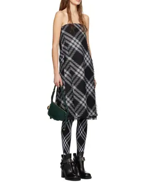 Burberry Checked Fringed-edge Midi Skirt