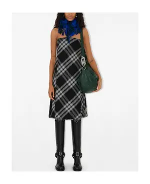 Burberry Checked Fringed-edge Midi Skirt