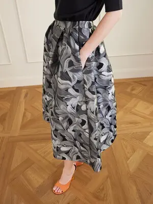 Dries Van Noten Floral Print Pleated Midi Skirt