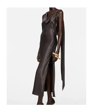 Acne Studios Cowl Neck Midi Dress With Scarf Detailing - Black