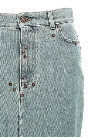 Moschino Denim Midi Skirt With Metal Rivets - Gray