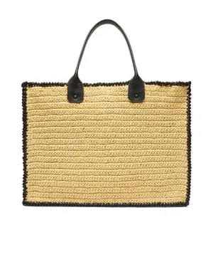 VALEXTRA Soft Tote Raffia Crochet Bag - Beige/black