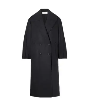 RÓHE Ezra Double-breasted Wool-blend Coat With Plush Trim - Black