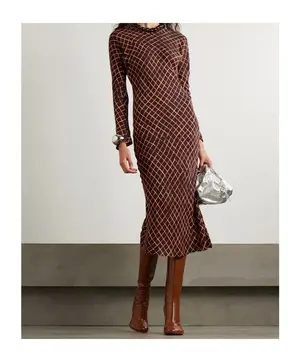 Dries Van Noten Long Sleeve Grid Pattern Dress