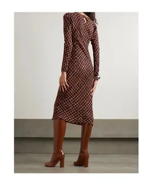 Dries Van Noten Long Sleeve Grid Pattern Dress