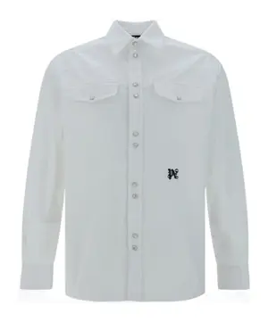 Palm Angels Monogram Embroidered Streight Hem Shirt - Gray