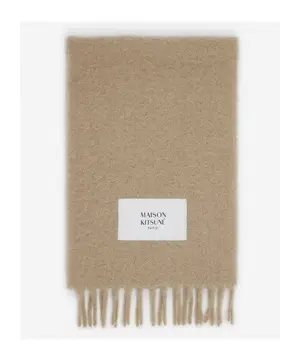 Maison Kitsuné Maison Kitsun Logo Patch Fringed Knit Scarf