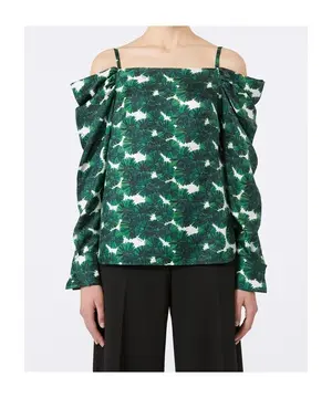 Max Mara Printed Silk Off-the-shoulder Blouse