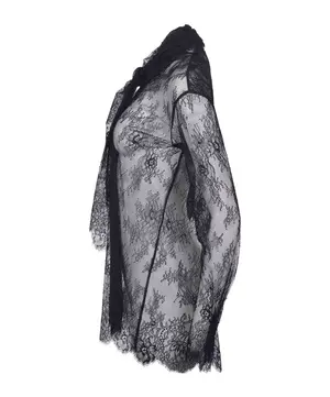 Alberta Ferretti Lace High Neck Top With Pearl Embellishments