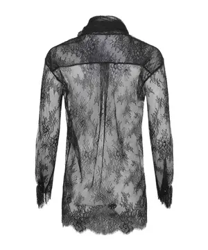 Alberta Ferretti Lace High Neck Top With Pearl Embellishments