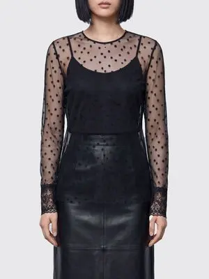 Alberta Ferretti Lace High Neck Top With Pearl Embellishments