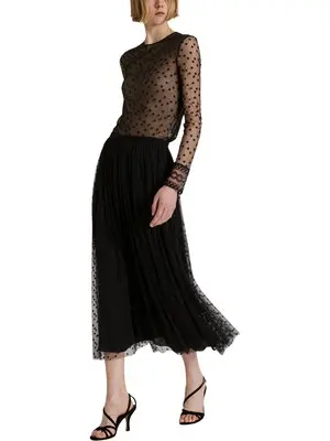Alberta Ferretti Lace High Neck Top With Pearl Embellishments