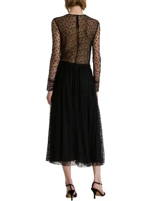 Alberta Ferretti Lace High Neck Top With Pearl Embellishments