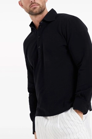 Brunello Cucinelli Long Sleeved Buttoned Polo Shirt - Black