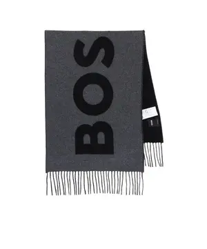 Hugo Boss Fringed Logo-detail Scarf - Grey