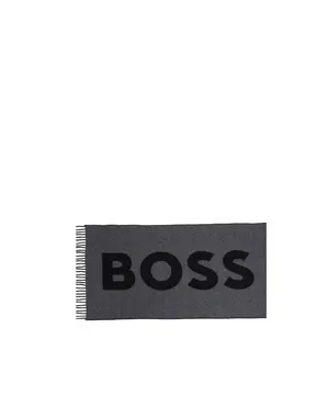 Hugo Boss Fringed Logo-detail Scarf - Grey