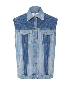 Pinko Stud Embellished Sleeveless Denim Jacket - Blue