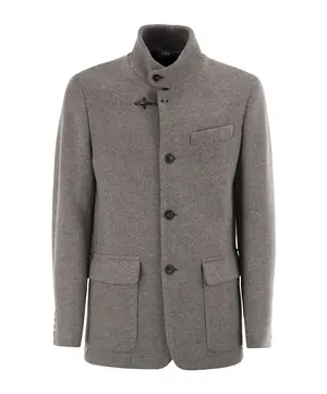 FAY Wool-blend Herringbone Caban Coat - Gray