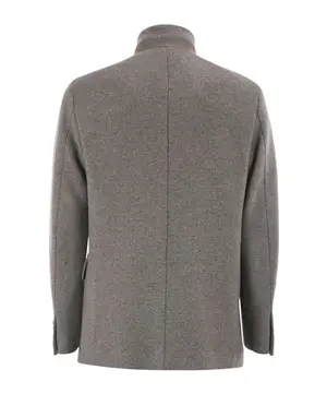 FAY Wool-blend Herringbone Caban Coat - Gray