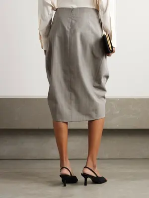 Stella McCartney Pleated Striped Wool Midi Skirt