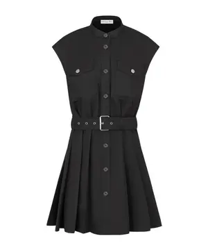 Dior Sleeveless Button-up Belted Mini Dress With Bee Logo Embroidery - Black