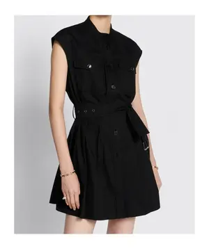 Dior Sleeveless Button-up Belted Mini Dress With Bee Logo Embroidery