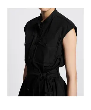 Dior Sleeveless Button-up Belted Mini Dress With Bee Logo Embroidery