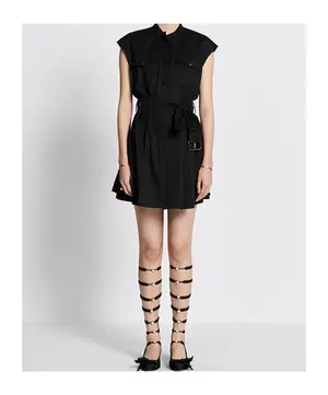 Dior Sleeveless Button-up Belted Mini Dress With Bee Logo Embroidery