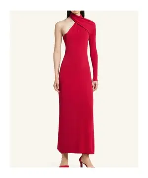 COURREGES Courrèges Asymmetrical Jersey Crepe Dress With Scarf Collar - Red