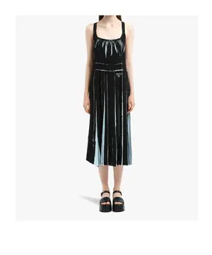 Prada Sleeveless Sablé Dress With Stripe Print - Black