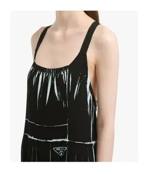 Prada Sleeveless Sablé Dress With Stripe Print - Black