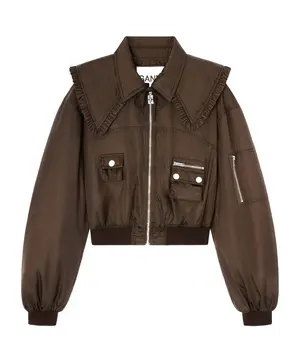 GANNI Duchesse Bomber Jacket With Detachable Collar - Marron
