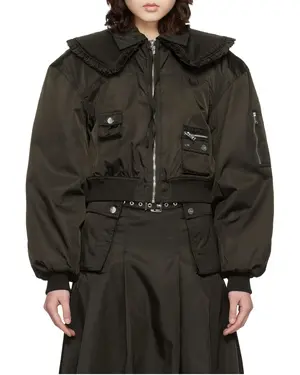 GANNI Duchesse Bomber Jacket With Detachable Collar - Marron