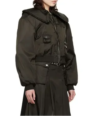 GANNI Duchesse Bomber Jacket With Detachable Collar - Marron