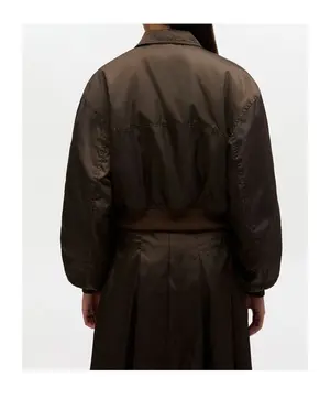 GANNI Duchesse Bomber Jacket With Detachable Collar - Marron