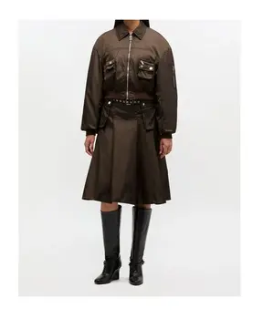 GANNI Duchesse Bomber Jacket With Detachable Collar - Marron