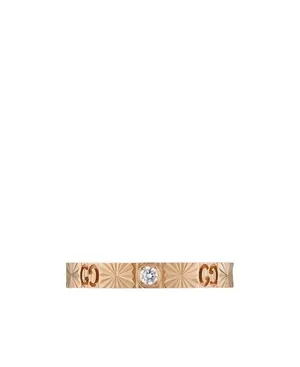Gucci Gucci Logo Patterned Ring With Diamond Accent Yellow