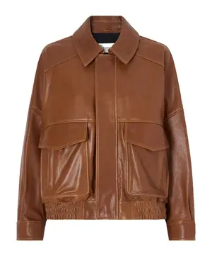 Nour Hammour Runa Paneled Leather Bomber Jacket