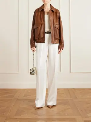 Nour Hammour Runa Paneled Leather Bomber Jacket