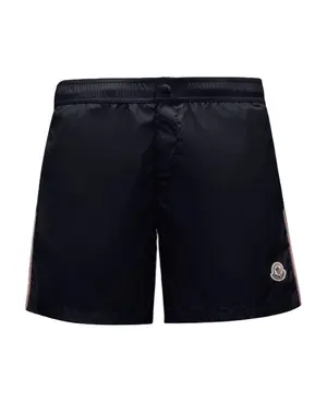 Moncler Logo Patch Stripe Detailed Swim Shorts - No