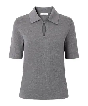 JIL SANDER Ribbed Knit Polo Shirt With Keyhole Neck - Gray