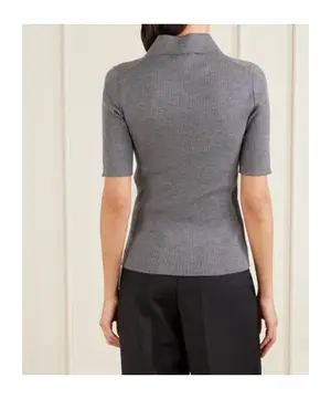 JIL SANDER Ribbed Knit Polo Shirt With Keyhole Neck - Gray