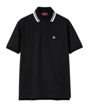 Gucci Embroidery Piquet Short-sleeve Polo Shirt - Black